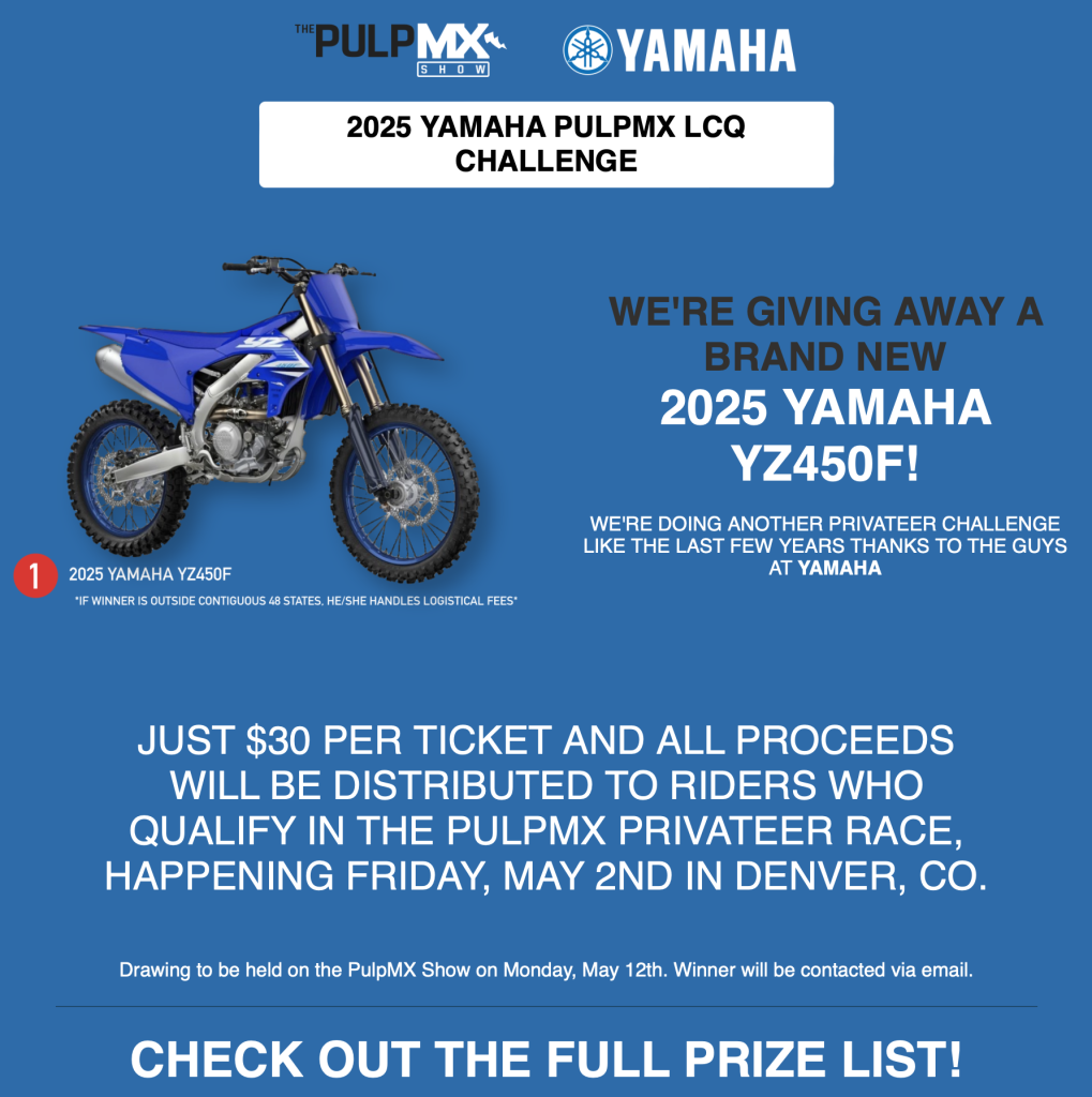 2025 PulpMX Yamaha PCS Raffle – PulpMX